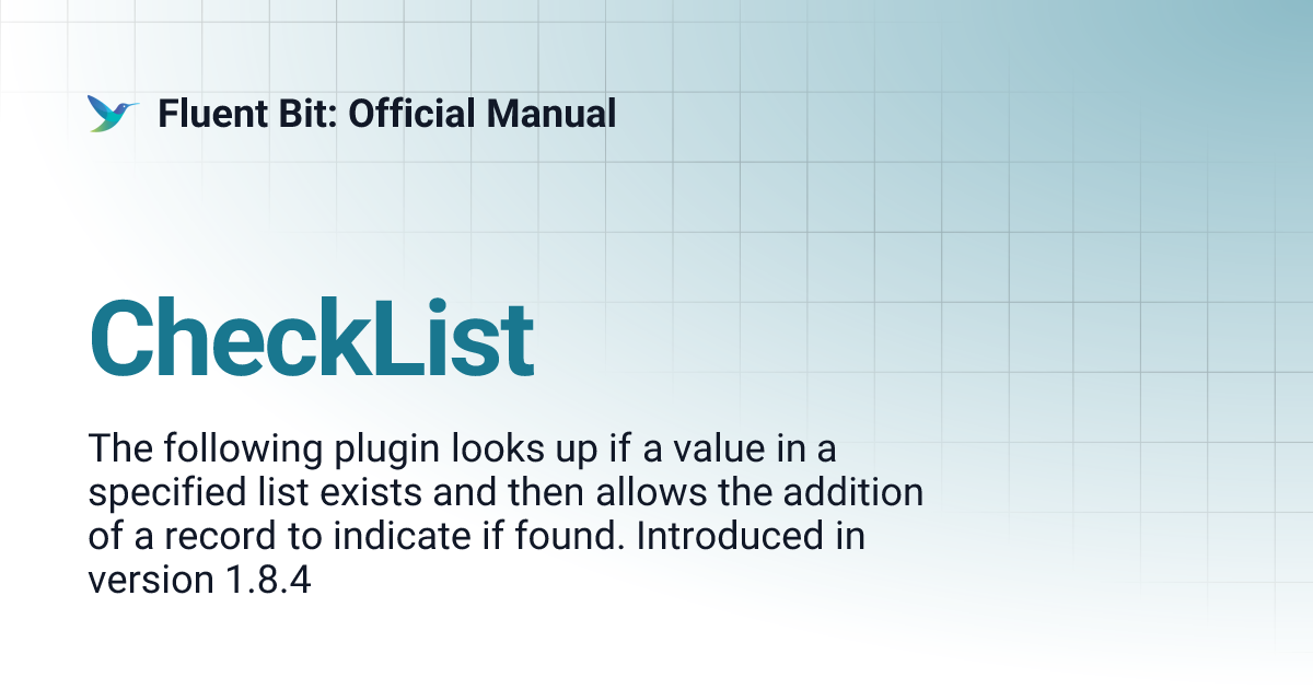 CheckList | Fluent Bit: Official Manual